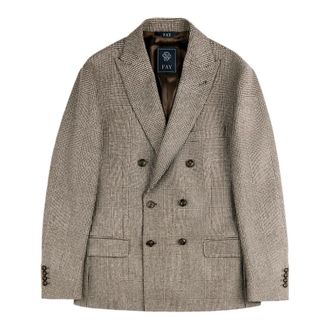 Fay Zweireihiger Blazer aus Schurwolle im Prince of Wales Karomuster - - Jackets - Herren - Beige - L