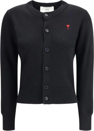 Ami Femme, Pulls, Noir, Taille: 40 FR Cardigan en laine m&eacute;rinos avec motif Ami De Coeur