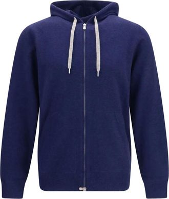 Brunello Cucinelli Sweat &agrave; capuche en cachemire zipp&eacute; - Homme - Pulls - Bleu - Taille: L