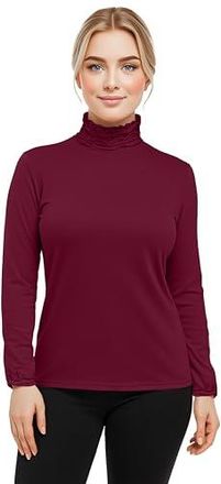 Love my Fashions T-shirt &agrave; volants et manches longues pour femme - Pull extensible &agrave; volants et col haut - Grande taille, bordeaux, 44-46