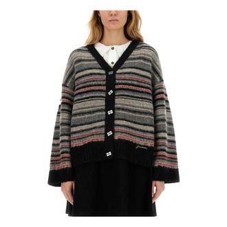 Ganni Cardigan Boxy Ray&eacute; en Laine Douce - Femme - Pulls - Multicolore - Taille: 36 FR