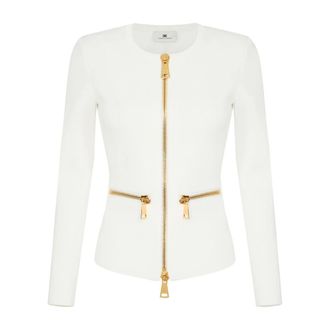 Elisabetta Franchi Strickjacke mit Rei&szlig;verschluss - - Knitwear - Damen - Wei&szlig; - L