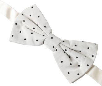 Dolce & Gabbana Mens Polka Dot Polyester Bow Tie White Ties