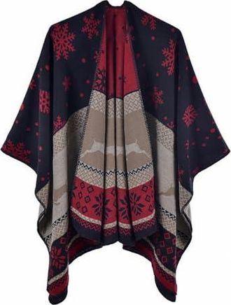 Generic Poncho Femme Hiver Chaud Chale Femme Hiver Chaud Cape Femme Effet enveloppant Poncho Tricot&eacute; Ouvert Devant Style Confort Maison Et Ville