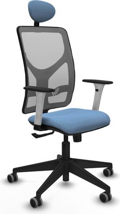 Piqueras y Crespo Computerstuhl in Blau, mit wei&szlig;en und schwarzen Armlehnen, h&ouml;henverstellbarer Lendenwirbelst&uuml;tze und festem Kopfteil, ausgestattet mit 3 Positionen, G