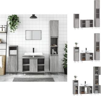 vidaXL 3-tlg. Badm&ouml;bel-Set Grau Sonoma Holzwerkstoff - Badm&ouml;bel-Set - Badezimmerm&ouml;bel - Holzwerkstoff - Graue Farbe - Badschr&auml;nke