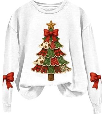 Generic Grand sweat-shirt sans capuche pour femme - Mode décontractée - Imprimé lettres de Noël - Col rond - Manches longues - Sweat-shirt pour femme - Sweat-