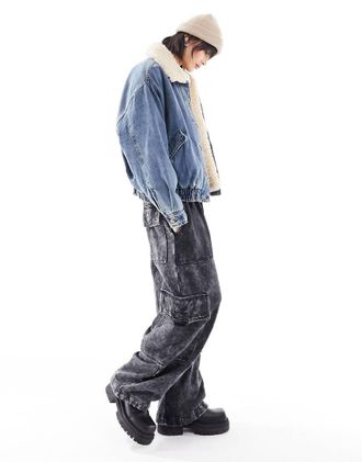 Mango Capsule - Jeansjacke in Mittelblau mit Lammfellfutter