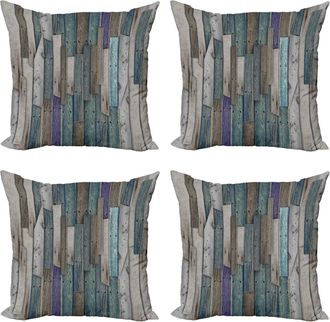 Abakuhaus Rustikal Dekokissen Kissenbezug 4er Pack, Blau, Grau, Grunge Planks, Modern Accent Doppelseitiger Digitaldruck, 50 x 50 cm, Blau Grau