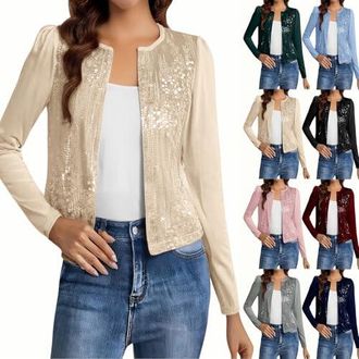 Generic HUIFUAO - Vestes &agrave; paillettes pour femme - Manteau &agrave; manches longues - Manteau scintillant ouvert sur le devant - Cardigan &agrave; paillettes ouvert sur le 