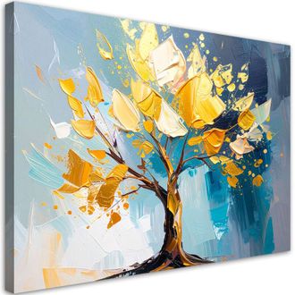 Artgeist Tableau d&eacute;co Paysage Arbre dor&eacute; imitation peinture &agrave; lhuile 100x70
