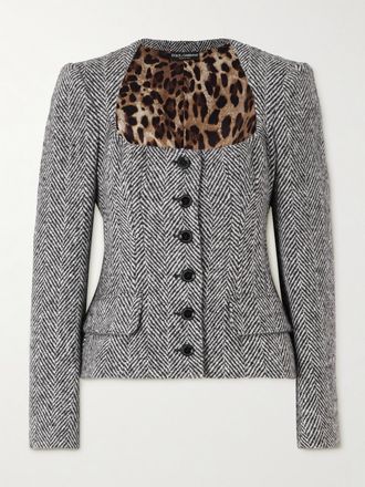 Dolce & Gabbana Jacke Aus Wolle Mit Fischgratmuster - Grau