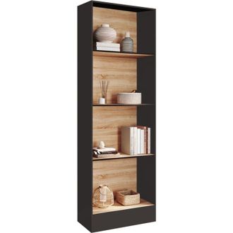 IDMarket Idmarket - Bücherregal carla 5 Ebenen schwarz und Holzeffekt H.190 cm