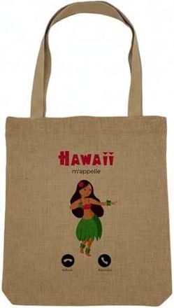 Fabulous Sac Shopping Tote Bag Aspect Lin - Hawaii MAppelle Vahin&eacute; Plage Voyage Tourisme - Sac de Courses Toile Epaisse 360g Beige Naturel Cabas Port&eacute; Epaule S