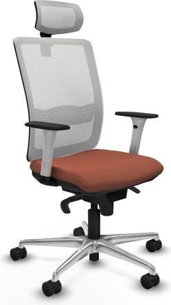 Piqueras y Crespo Drehbarer B&uuml;rostuhl ohne Rollen mit wei&szlig;en und schwarzen Armlehnen, h&ouml;henverstellbare Lendenwirbelst&uuml;tze und h&ouml;henverstellbares Kopfteil, Wei&szlig;/Braun