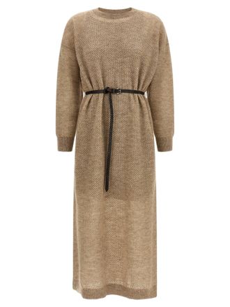 Brunello Cucinelli Sparkling Mohair-Wool Mesh Dress - beige