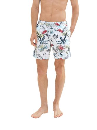 Tom Tailor Herren Badeshorts mit Muster, white tropical leaf design, S
