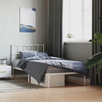 vidaXL Cadre de lit m&eacute;tal sans matelas avec t&ecirc;te de lit blanc 90x200cm Vidaxl