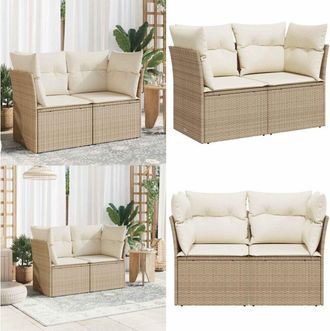 vidaXL Gartensofa mit Kissen 2-Sitzer Beige Poly Rattan - Outdoor M&ouml;bel - Gartenm&ouml;bel - Balkonm&ouml;bel - Lounge Set - Rattan Gartenm&ouml;bel - Home & Living