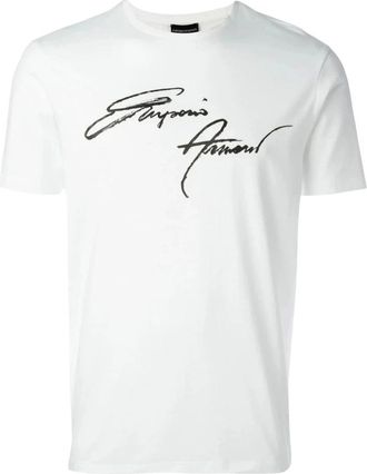 Emporio Armani T-shirt &agrave; imprim&eacute; signature - Homme - Tops - Blanc - Taille: 2XL