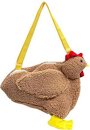 Generic Sac &agrave; bandouli&egrave;re d&eacute;contract&eacute; en forme de poule pour femmes, petit sac &agrave; main en peluche de dessin anim&eacute; pour dames (Camel)