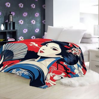 Generic Decke 150 x 200 cm Kuscheldecken Sanft Flanell Weich Fleecedecke Japanischer Geisha-Fan Bedruckte Decke f&uuml;r das Schlafzimmer Unschlagbar Weich Und Gem
