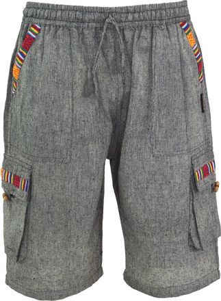 Guru Shop Ethno Yogashorts im Goastyle - Steingrau, Herren, Baumwolle, Size:XL