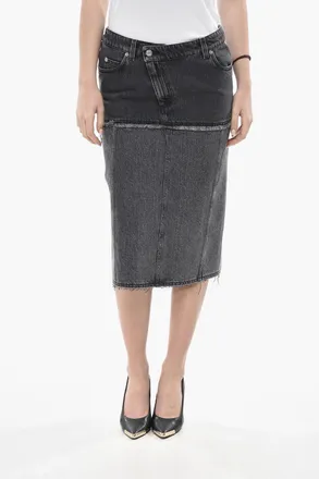 Alexander McQueen Denim Midi Skirt with Patchwork Design Alexander McQueen