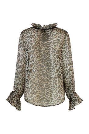 Ganni Womens Viscose Blouse With Tie Neck Ribbon Animalier Blouses Shirt