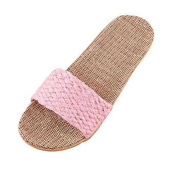 Generic Pantoufles de bain pour femme - Antid&eacute;rapantes - Pour l&eacute;t&eacute; - En lin - Pour lint&eacute;rieur - Bout ouvert - Chaussures de plage plates - Couleur unie - Conf