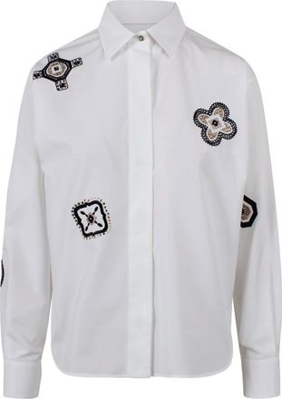 Max Mara Femme, Blouses et Chemises, Blanc, Taille: 34 FR Chemise en popeline brod&eacute;e