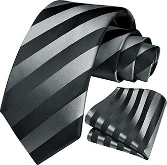 Hisdern Cravate de mariage et mouchoir de poche pour homme, motif rayé, taille unique