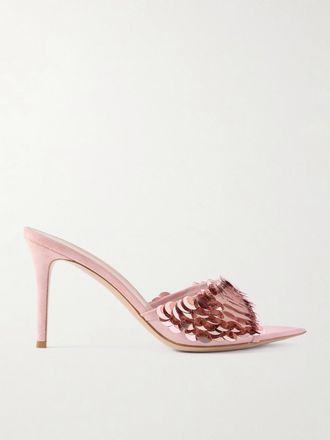 Gianvito Rossi Sequined Mesh Mules - Pink