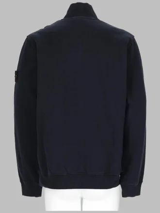 Stone Island Mens Short Zip Cotton Sweatshirt Blue Sweatshirts Sweater