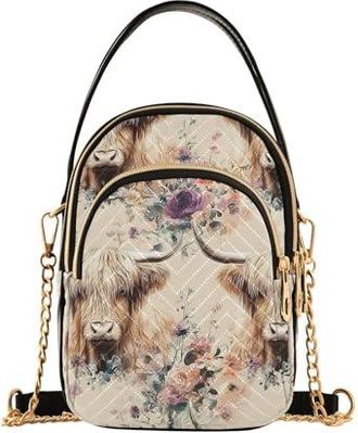 Mnsruu Sac à bandoulière pour femme, motif vaches des Highlands, rose, rose, sac à main, petit sac à bandoulière avec sangle réglable