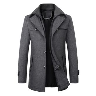 Generic Herren Business Wollmantel Mode Kurzmantel Wintermantel mit Stehkragen Verdickung Kurze Jacke Herrenmantel Gesteppt Mantel Single Breasted Elegant Tre