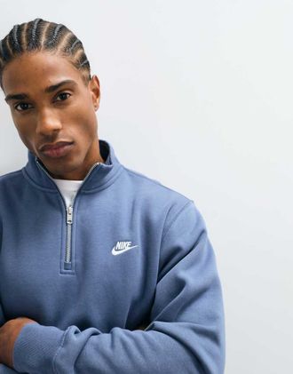 Nike Club Sweatshirt mit halbem Rei&szlig;verschluss in Blau