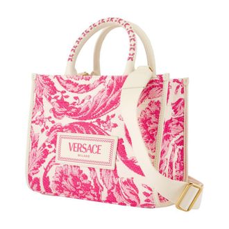 Versace Womens Jacquard Damask Tote Pink Calfskin