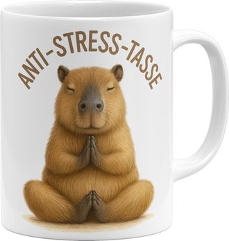 OM3 Capybara Anti-Stress Kaffee-Tasse mit Spruch - Lustige Keramiktasse mit meditierendem Wasserschwein - Keramik Becher - 325ml - Beidseitig Bedruckt - W