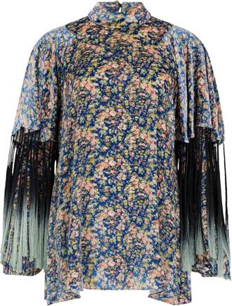 Philosophy di Lorenzo Serafini Femme, Blouses et Chemises, Bleu, Taille: 34 FR Blouse boutonn&eacute;e &agrave; fleurs