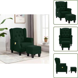 vidaXL The Living Store Massagesessel mit Hocker Dunkelgr&uuml;n Stoff - Elektrische Massage