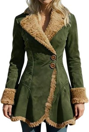 Generic Veste en daim doubl&eacute; Sherpa pour femme 2025 - Tenues tendance dautomne - Coupe ajust&eacute;e - Vestes polaire en similicuir - Manteaux dhiver, Vert, XXL