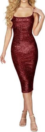 Generic 2026 Robes minceur et Shine Slim Fit Midi Robe de soir&eacute;e &eacute;l&eacute;gante sans manches &agrave; paillettes pour, RD1., XXL