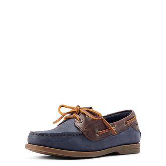 Ariat Womens Antigua Boat Shoe in Navy Chocolate, B Medium Width, Size 37.5, by Ariat