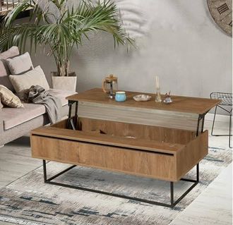 Dmora Couchtisch Alhina, Couchtisch, Zeitschriftenst&auml;nder f&uuml;r Sofa, Wohnzimmerregal, 120 x 60 x 43 cm, Walnuss und Schwarz