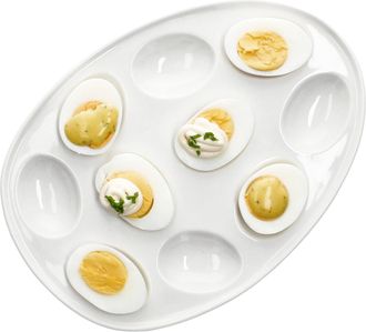 MamboCat Creme Eierplatte aus Steingut I 26x19 cm I ovale Party Eierplatte f&uuml;r 10 Eier I Creme wei&szlig;es Design I Eierteller ideal f&uuml;r Ostern, Brunch & Buffet I S