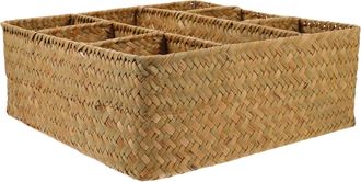 SOLUSTRE Aufbewahrungsbox Stapelbar Mit Unterteilung Für Lebensmittel Geflochtener Korb Für Kleinigkeiten Organizer Für Schreibtisch Und Zuhause