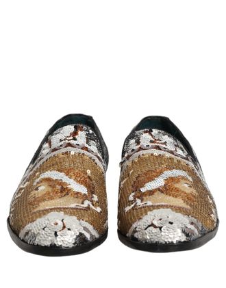 Dolce & Gabbana Mens White Gold Sequined Slip On Loafers Shoes Leather