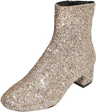 Generic Bottes &agrave; paillettes pour femme - &Eacute;l&eacute;gantes - Couleur unie - R&eacute;tro - Talon &eacute;pais - Fermeture &eacute;clair lat&eacute;rale - Confortables - Pour f&ecirc;tes en plein air, 