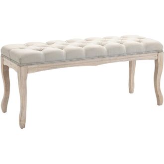 HOMCOM Homcom - Polsterbank Sitzbank Truhenbank Schuhbank Pianobank Klavierbank Vintage Bettbank Schlafzimmer Wohnzimmer Flur Gummiholz Leinen Beige 110 x
